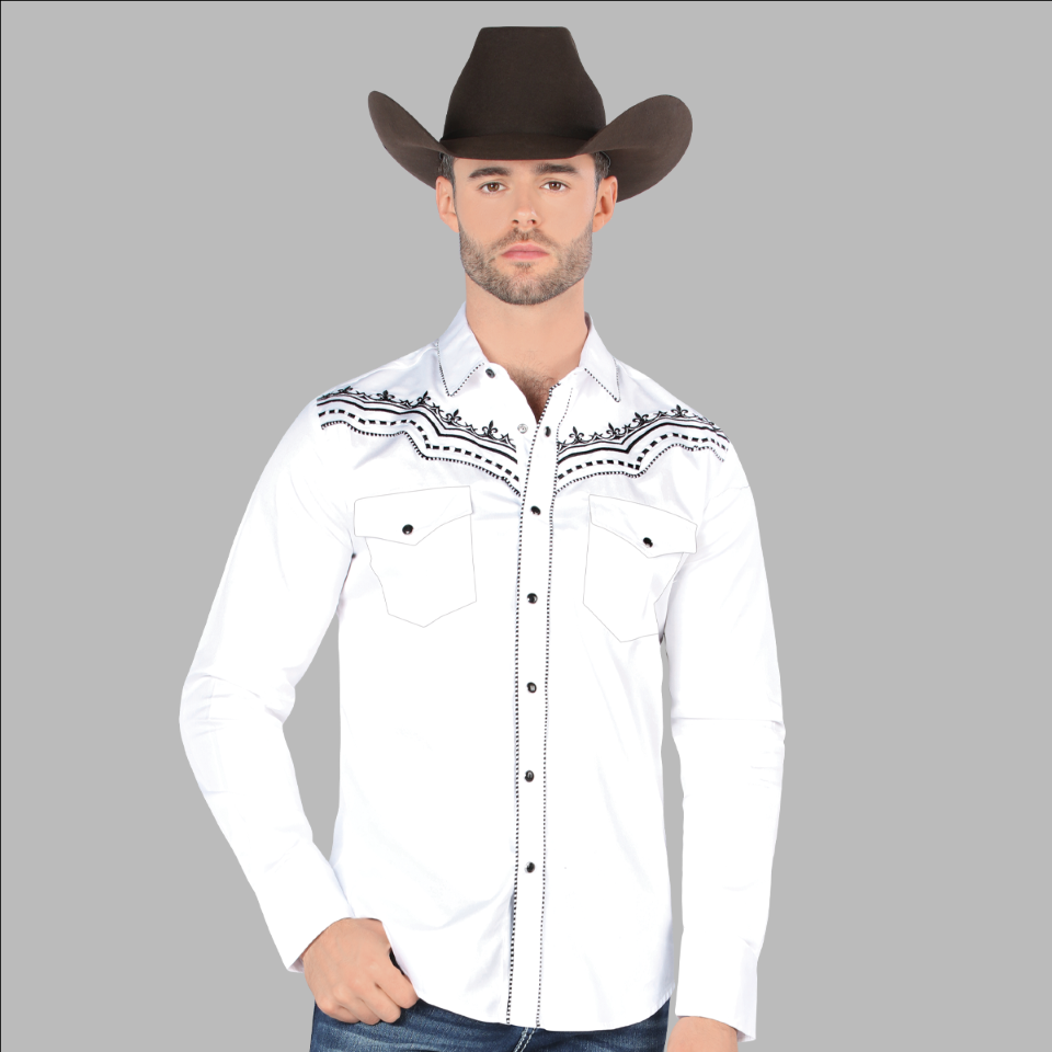 VA3543 LONG SLEEVE EMBROIDORED WESTERN SHIRT WHITE | Genuine Leather ...