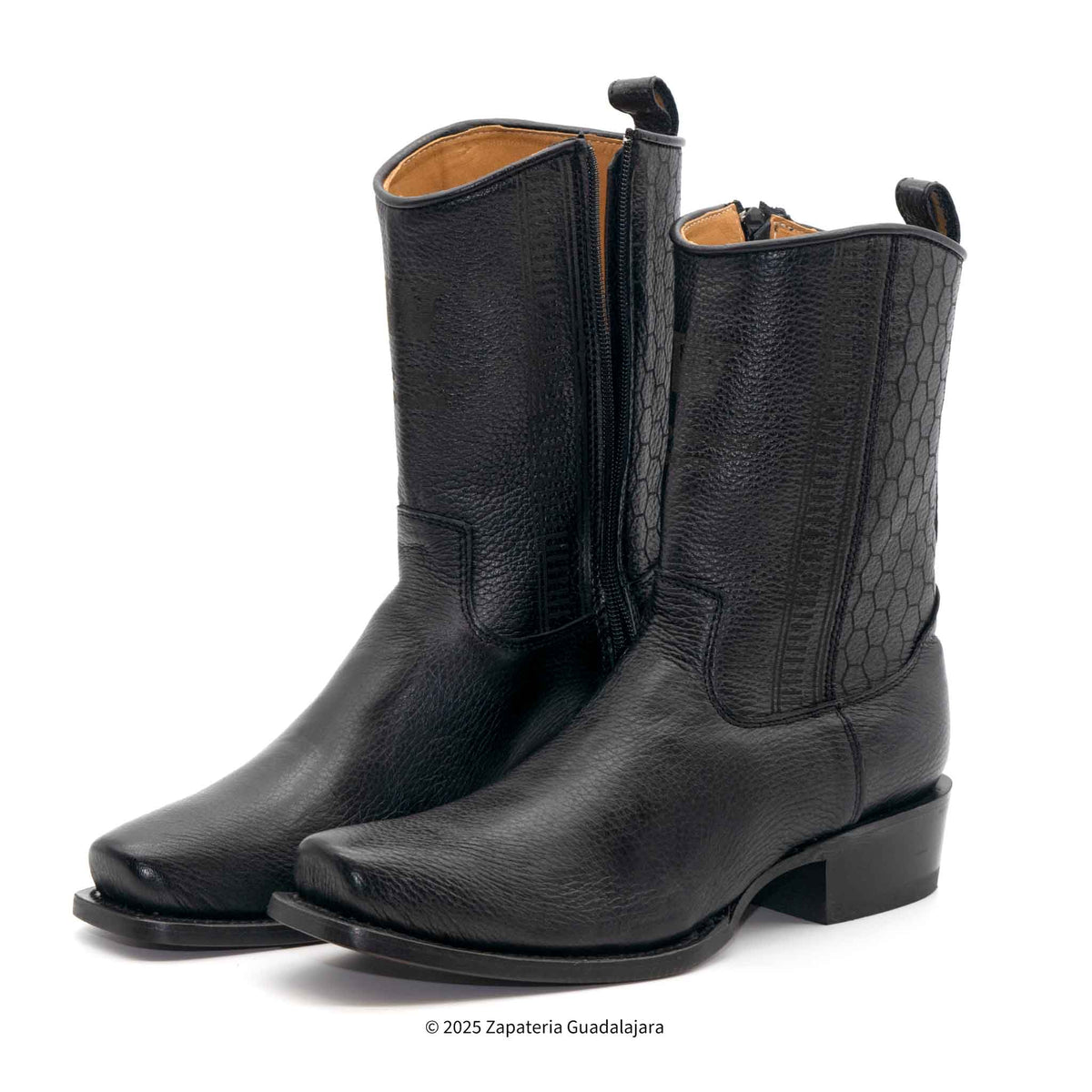 MEN'S 7 TOE DEER SKIN ZIPPER BLACK COWBOY LEATHER BOOT -258BI8305 ...