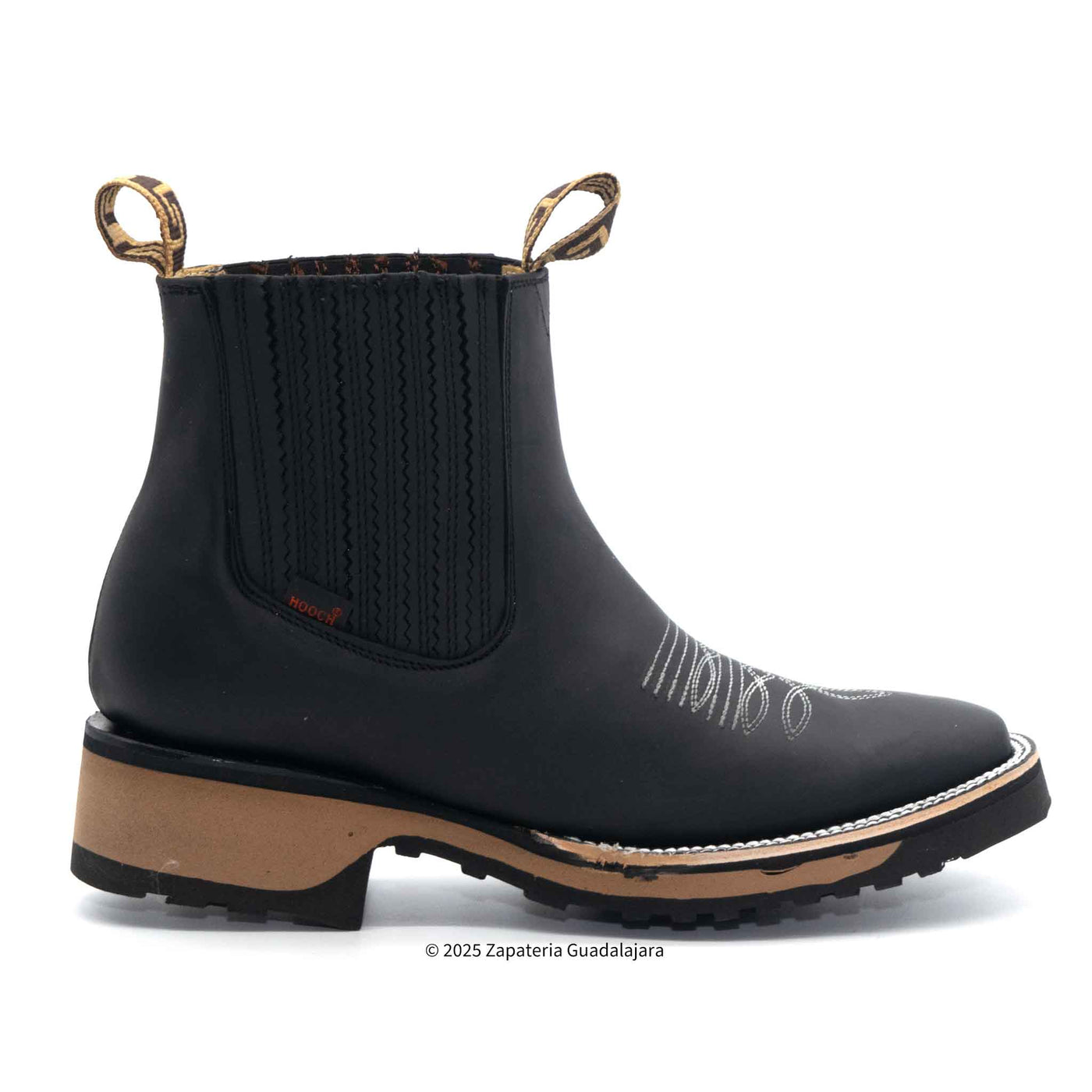 Wide Square Toe Crazy Black Double Density Sole Leather Boot-H42D2605 ...