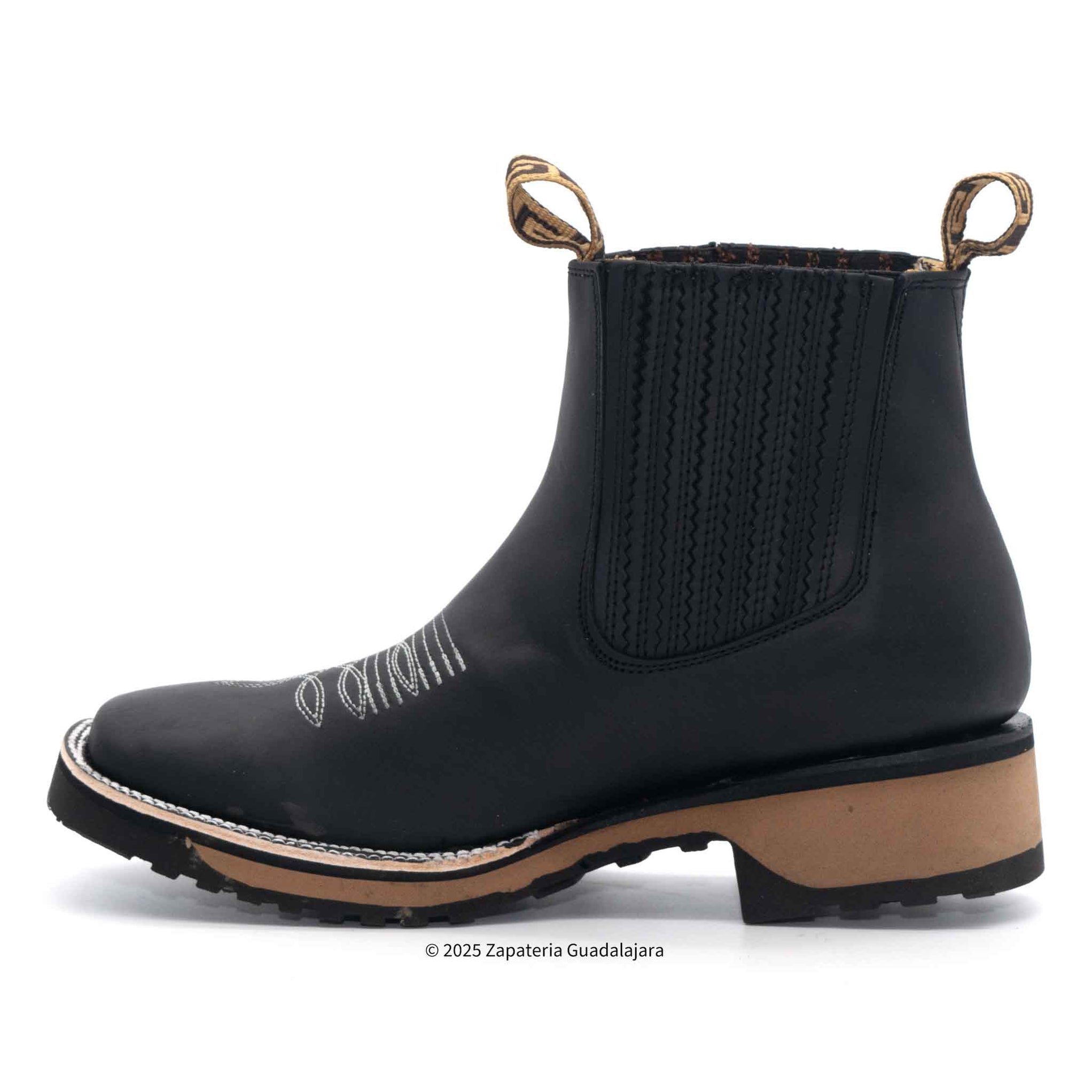 Wide Square Toe Crazy Black Double Density Sole Leather Boot-H42D2605 ...