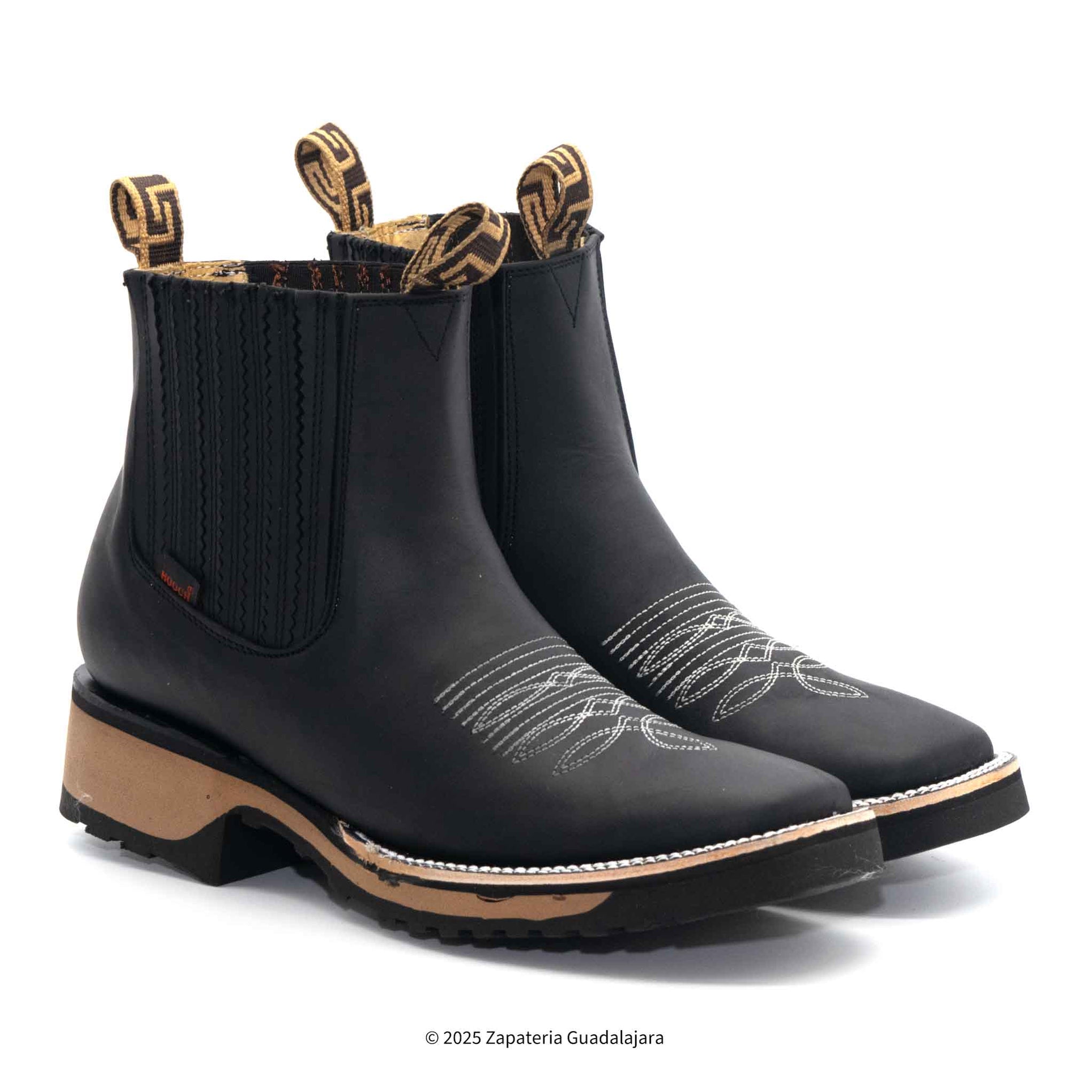 Wide Square Toe Crazy Black Double Density Sole Leather Boot-H42D2605 ...