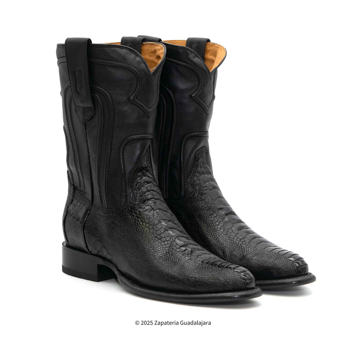 Roper Ostrich Leg Black Leather boot-690505 | Genuine Leather Cowboy ...