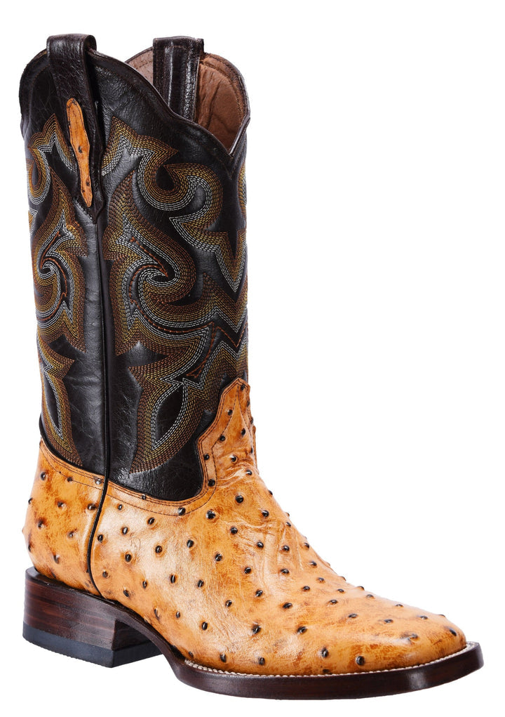 WIDE SQUARE TOE OSTRICH PRINT BUTTERCUP | Genuine Leather Cowboy Boots ...