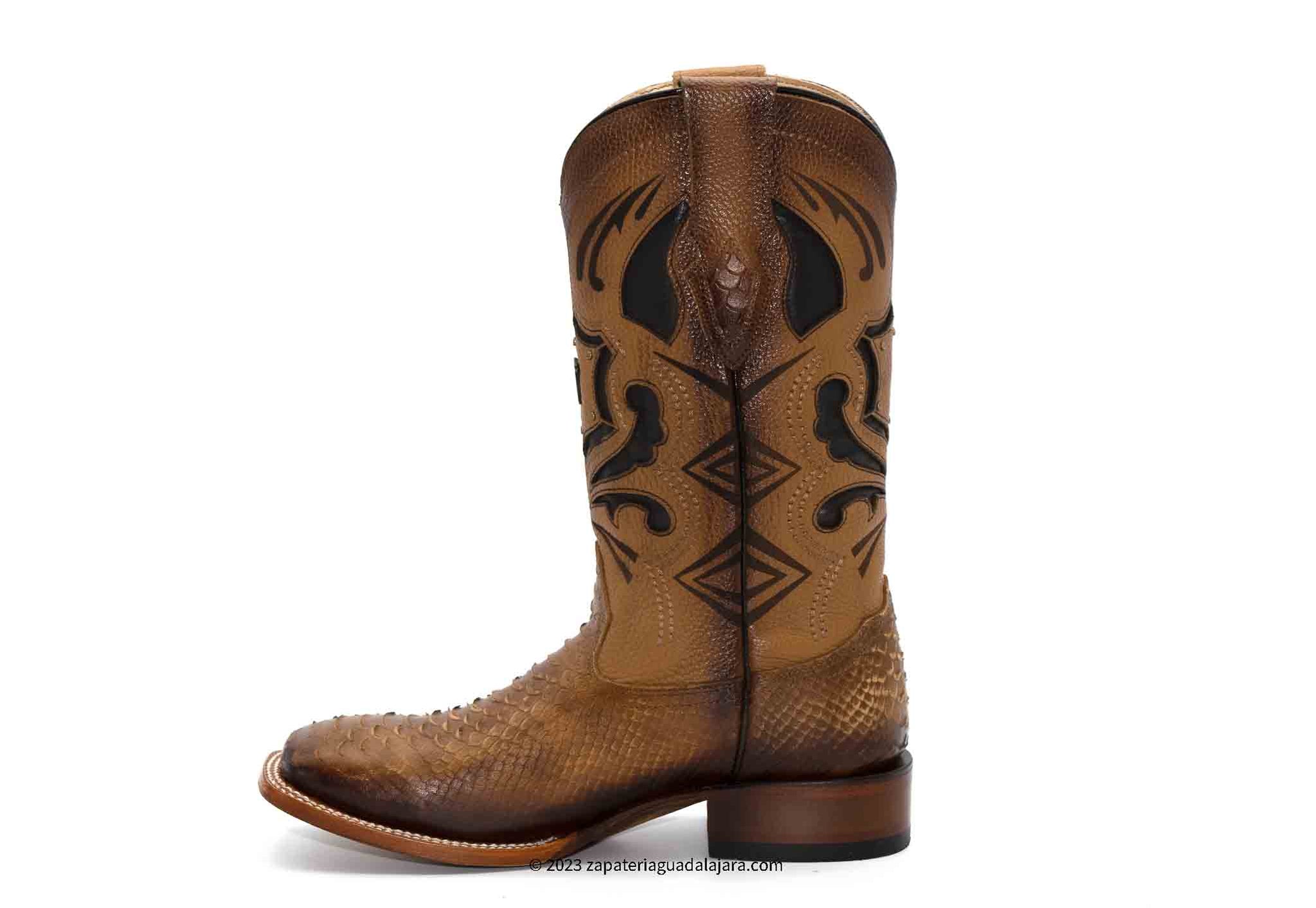 RC-MAMBA WIDE SQUARE TOE PYTHON PRINT TAN | Genuine Leather Cowboy ...