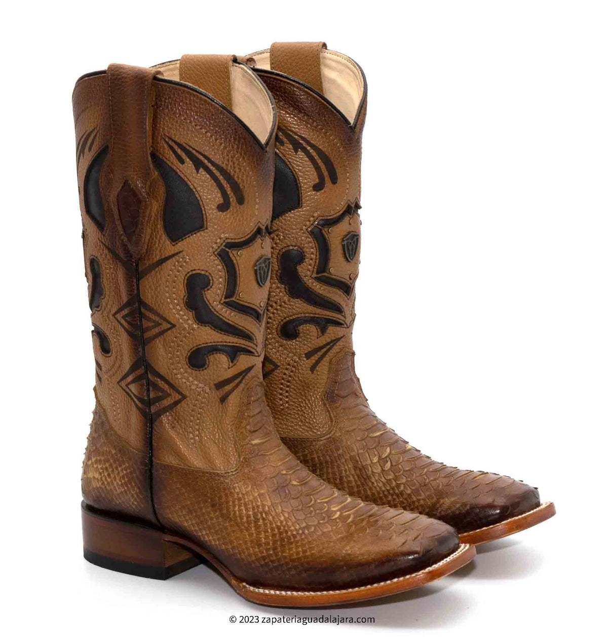 RC-MAMBA WIDE SQUARE TOE PYTHON PRINT TAN | Genuine Leather Cowboy ...