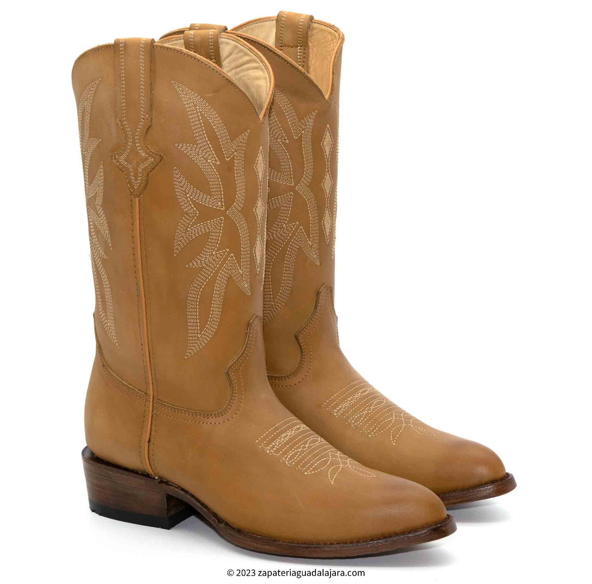 MEN'S J-TOE TAN LEATHER COWBOY BOOT-JB-600C | Genuine Leather Cowboy ...