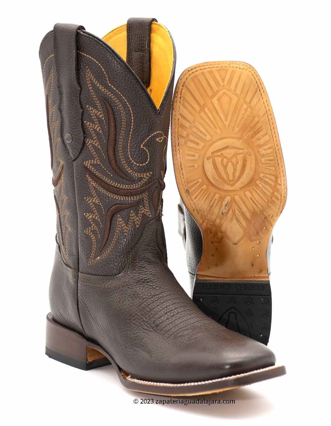 RC095 WIDE SQUARE TOE DARK BROWN | Genuine Leather Cowboy Boots and ...